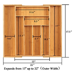 MH ZONE Flatware Organizer Bamboo Expandable Utensil Organizer Drawer Organizer without Knife Block