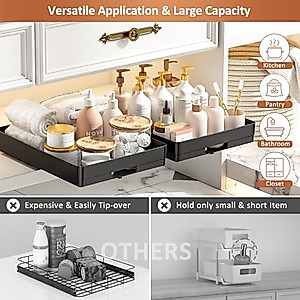 4 Pack Pull Out Cabinet Organizer, Slide Out Drawers for Kitchen Cabinets, Under Sink, Pantry, Bathroom, Cabinet Pull Out Drawers Shelves with Adhesive Nano Film Fixed and Slide Out Rails