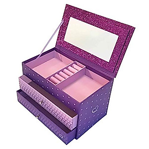 Jewelry Box for Girls - Pink and Purple Sparkles with Hearts and Pink Trim (Purple Sparkle)