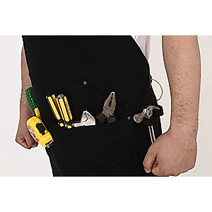 Life Flavor Heavy Duty Canvas Work Apron,Tool Pockets, Back Straps Adjustable（black）