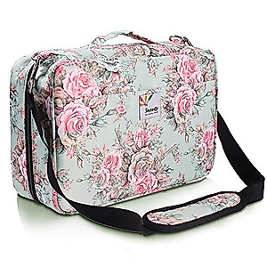 Shulaner Pencil Case Slot Holds 300 Colored Pencils or 200 Color Gel Pens with Zipper Closure Large Capacity Nylon Pen Organizer for Student or Artist (Green Rose with Shoulder Strap)