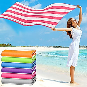Moukeren 6 Packs Oversized Beach Towel 35 x 70 Inches Microfiber Beach Towels for Adults Extra Large Pool Towels Quick Dry Swim Towels Bulk Thick Plush Cabana Towel for Summer Bath Adults (Stripe)