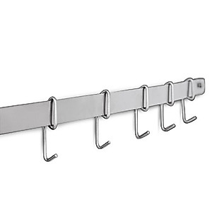 Internet's Best Kitchen Wall Mounted Rail Rack with Hanging Hooks - 6 Sliding Hooks - Kitchen Utensil Lid Spatula Measuring Cup Storage Rack Organizer - Stainless Steel Kitchen Towel Rack