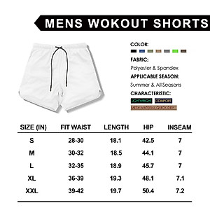 Leidowei Men Quick-Drying Breathable Mesh Running Shorts, Training Double-Layer Fitness Short Pants White S