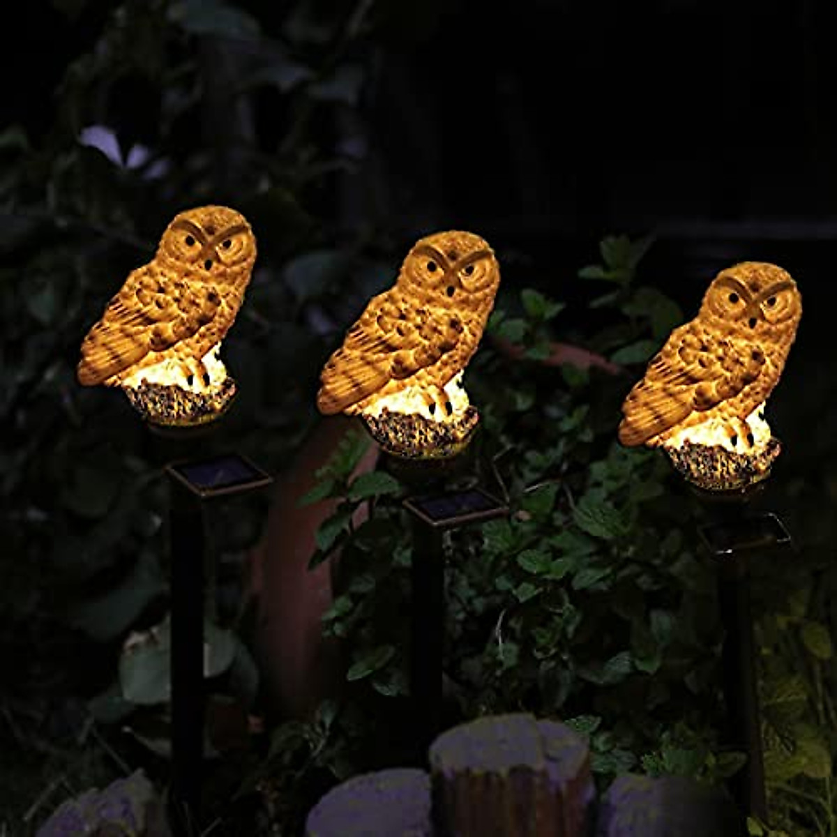 YUEFA Solar owl Light, 3 Pack owl LED Light, Garden owl Outdoor Waterproof，Garden Yard Lawn Landscape Lighting Decoration (Brown)