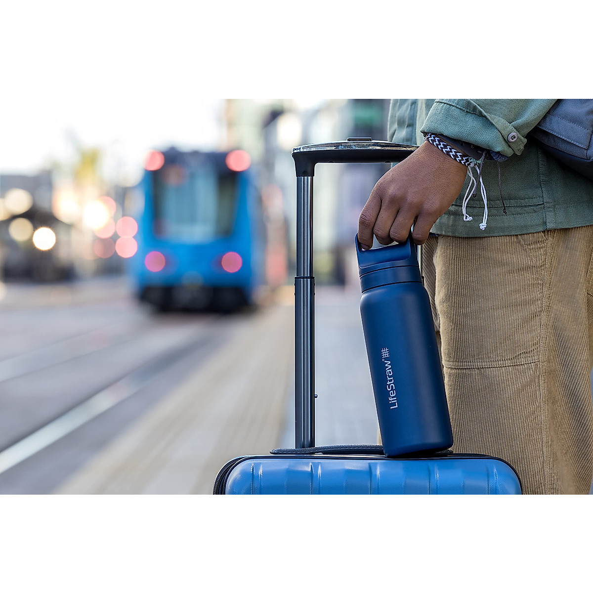 LifeStraw Go Series — Insulated Stainless Steel Water Filter Bottle for Travel and Everyday Use Removes Bacteria, Parasites and Microplastics, Improves Taste, 24oz Aegean Sea
