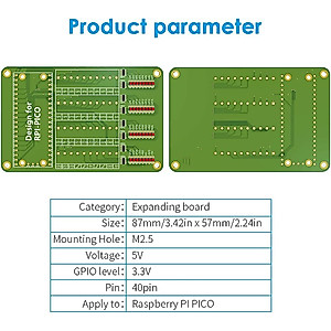 RedTagCanada for Raspberry Pi Pico Expansion Board 5V M2.5 40pin Led Out GPIO Screw Terminal with LED Data Protocol 12C UART Analog Digital