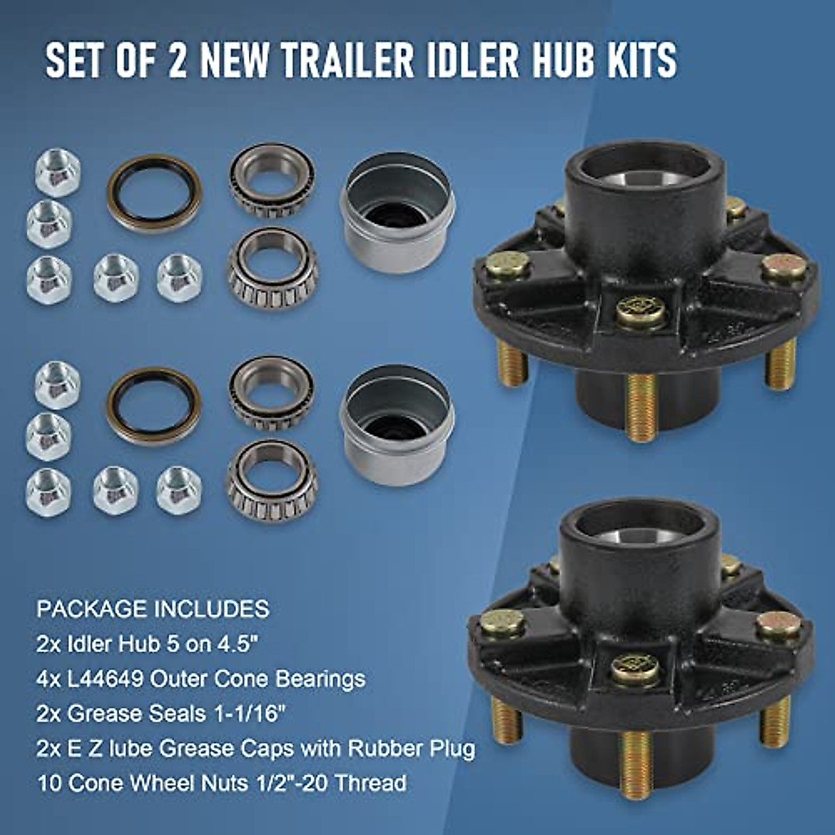 JDMSPEED 2 Trailer Idler Hub Kits 5 on 4.5" Replacement for Axle 1-1/16" Bearings 2000 lbs - 22016K