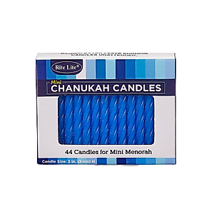 Blue Hanukkah Candles by Rite Lite | Mini Pack of 44 Menorah Chanukah Candles Value Gift Set | Premium Quality Wax Jewish Holiday Party Favors Gifts, Decorations for All 8 Nights!