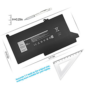 DJ1J0 42WH Laptop Battery for Dell Latitude 7280 7290 E7280 E7290 13 7380 7390 E7380 E7390 14 7480 7490 E7480 E7490 P28S P28S001 Series 451-BBZL C27RW PGFX4 ONFOH DJ1JO K8X0T1 ONFOH K8X0T KHY0C