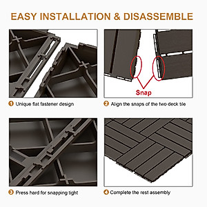 Goovilla Plastic Interlocking Deck Tiles, 9 Pack Patio Deck Tiles, 12"x12" Waterproof Outdoor Flooring All Weather Use, Patio Floor Decking Tiles for Porch Poolside Balcony Backyard, Dark Coffee