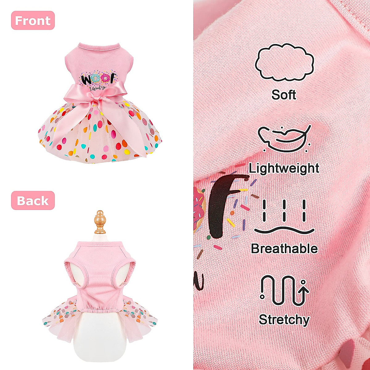 Dog Tulle Dresses Dog Dress for Small Dogs Girl Dog Birthday Dress Bow Holiday Theme Puppy Princess Tutu Pet Party Wedding Costumes Apparel Doggie Outfits Summer Chihuahua Yorkie Clothes,Pink