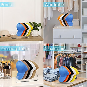 4 Pack Hat Storage Organizer for Baseball Caps - Acrylic Hat Display Rack for 28 Ball Caps, No Install Hat Stand Shelf for Trucker Hat and Golf Cap, Hat Holder for Closet, Bedroom (Clear)