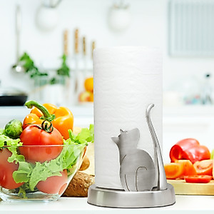 Everyday Solutions Meow Paper Towel Holder - Stainless Steel, Countertop Paper Towel Dispenser - with Tension-Spring for Single Handed Use - Featuring Cute Animal Tail Design - Great for Pet Lovers