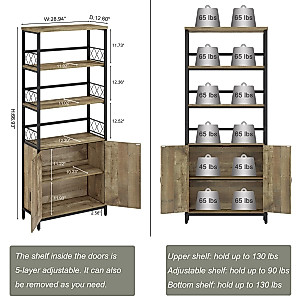 Aubtik Farmhouse Bookcase with Doors, Rustic Tall Book Shelf with Cabinet, Industrial Wood Metal Bookshelf with Storage for Home Office, Living Room, Classroom (Rustic Oak)