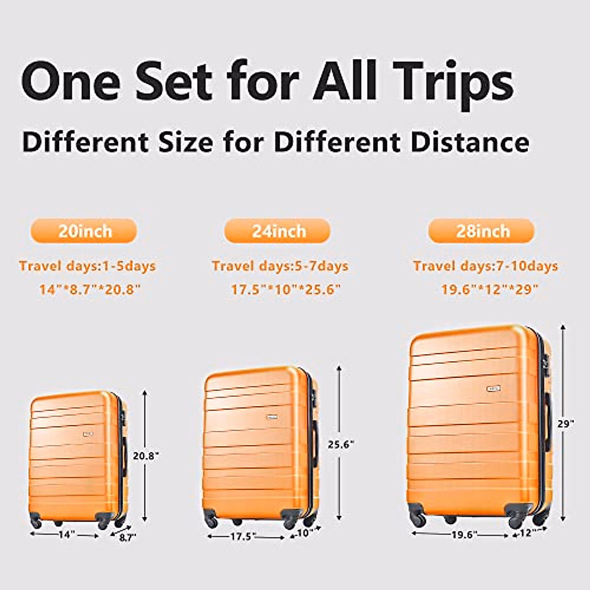 Merax 3 Piece Expandable ABS Hardshell Luggage Sets Spinner Wheel Suitcase TSA Lock Suit Case, Orange, (20/24/28)