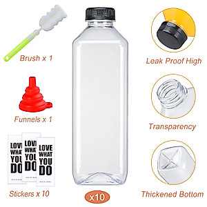 Fhxtcygj 10pcs 33oz Plastic Bottles with Caps, Juice Container with Lids, Empty Plastic Juice Bottles Reusable Clear Bulk Beverage Containers with Tamper Evident Cap for Milk, Smoothie, Drinks
