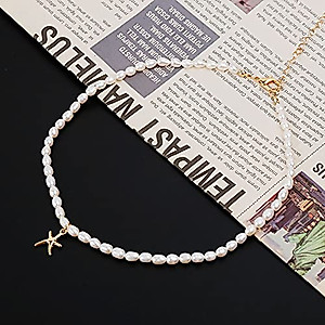 wgoud Natural Freshwater Pearl Beaded Choker Necklace for Women Teen Girls, Trendy Boho Handmade Beads Summer Fun Necklaces Jewelry Gifts (Necklace E)