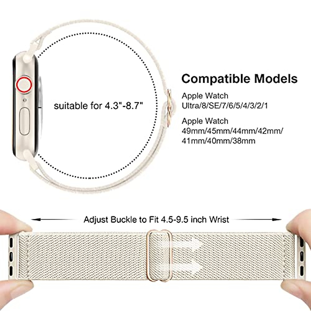 CTYBB 4 Pack Stretchy Nylon Solo Loop Bands Compatible with Apple Watch 40mm 38mm 44mm 49mm 45mm 42mm 41mm, Adjustable Braided Elastic Sport Straps Womens Men Wristbands for iWatch Series 9 8 7 6 5 4 3 2 1 SE Ultra