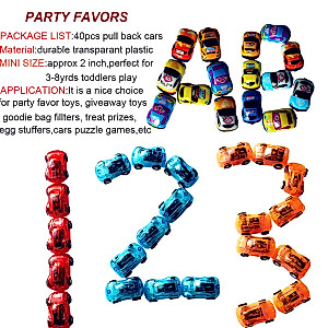 Himeeu 40 Pcs Pull Back Vehicles Mini Car Toys Friction Powered Racing Cars for Preschool Toddlers Boys & Girls Birthday Party Favors for Kids Gifts