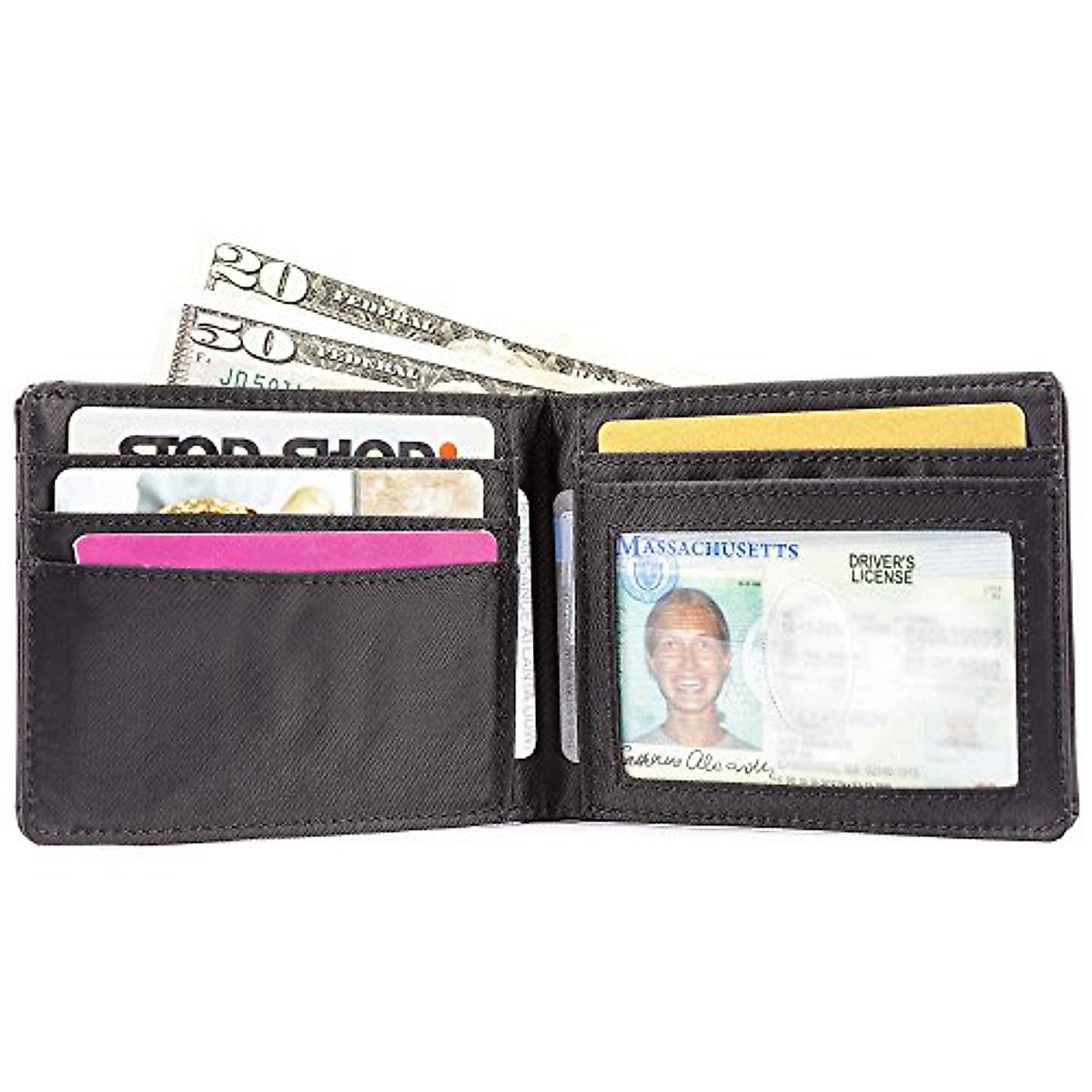 Big Skinny Men's Slimline Leather Bi-Fold Slim Wallet, Holds Up to 25 Cards, One Size, Black