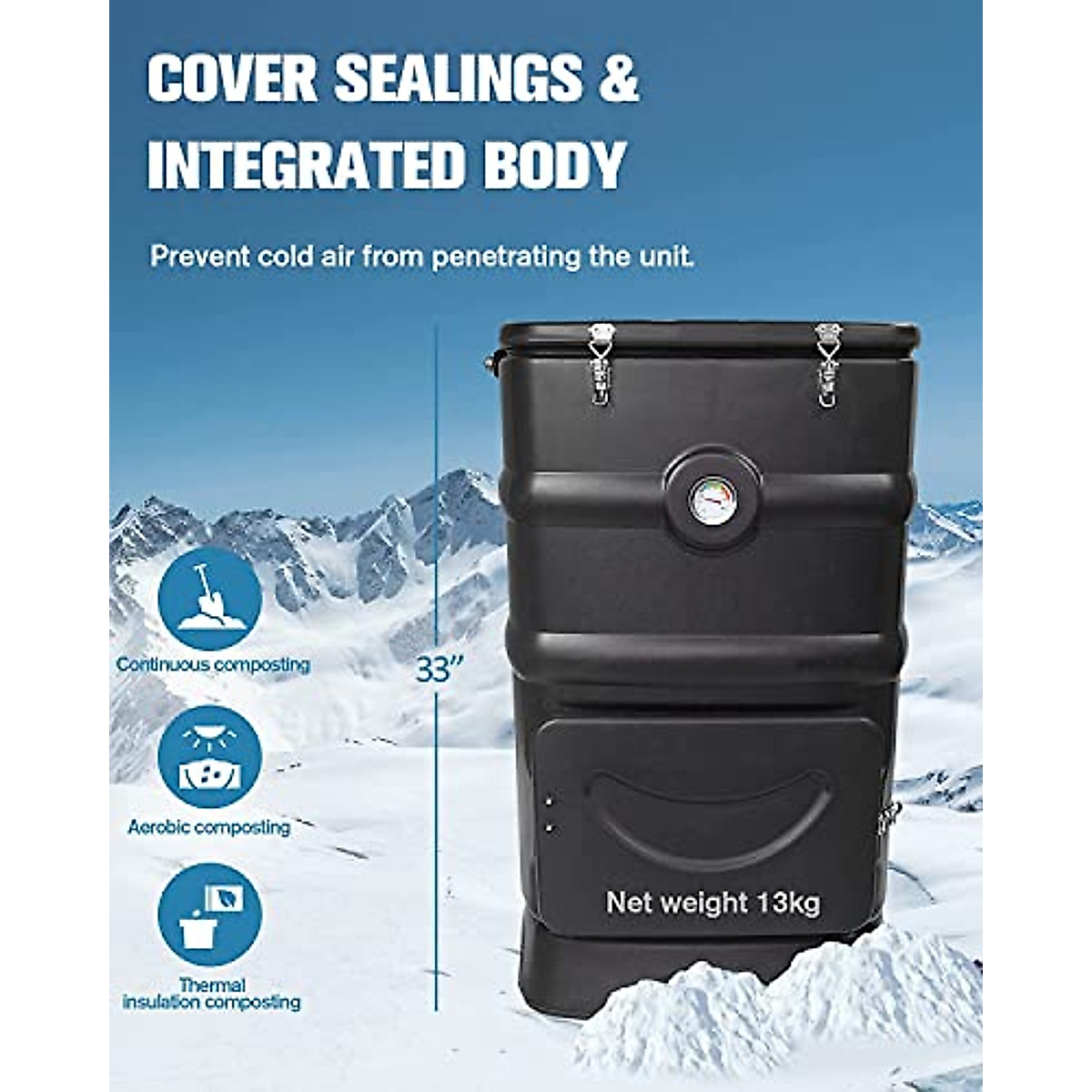 Insulated Compost Bin with Ventilation System - Quickly Composting All Year Round,A Reservoir at The Bottom Design to Collect The Leachate (30 Gal,Black)