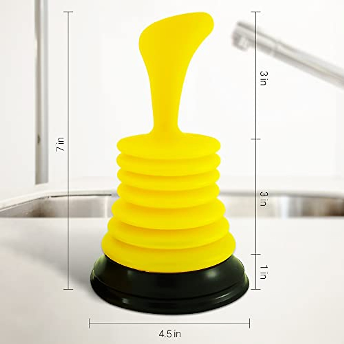 Meadow Lane Small 7" Sink Plunger - Mini Clog Remover for Kitchen & Bathroom Sink Drains - Hand Ergonomic, Space-Saving & Powerful Suction - Universal Fit for Home or Commercial Use, Yellow