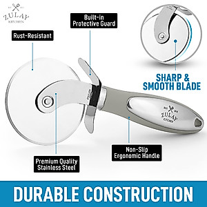 Zulay Kitchen Large Pizza Cutter Wheel - Premium Stainless Steel Pizza Slicer - Easy To Clean & Cut Pizza Wheel - Super Sharp, Non-Slip Handle & Dishwasher Friendly - Gray