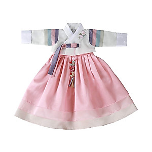 Girl Hanbok Baby Korea Traditional Dress Pastel Multi Colors on Sleeve First Birthday Dol 1-10 Ages Kid Children (1 Age)