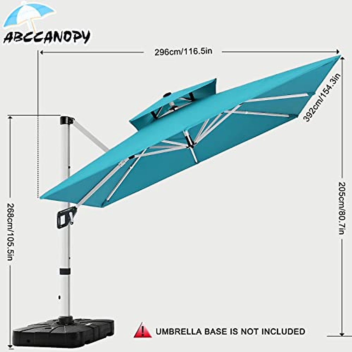 ABCCANOPY 10x13ft Patio Umbrella - Large Windproof Cantilever Umbrella with 360-degree Rotation,Outdoor Offset Rectangle Umbrella for Backyard Garden Deck Pool, Turquoise