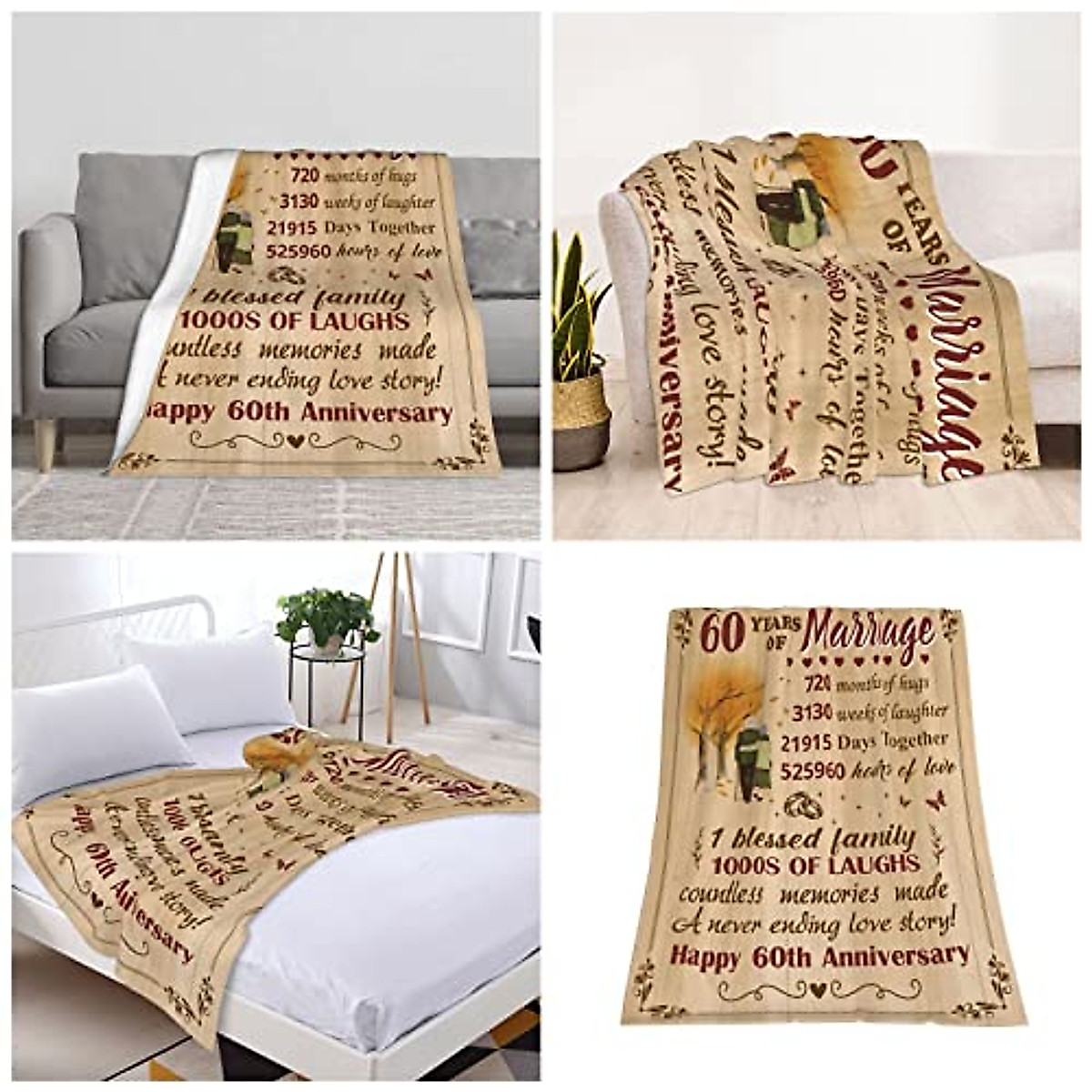 Pigipfu Anniversary Marriage Gifts, Anniversary Blankets 60x50 Gifts for Him, 60th Anniversary Wedding Gifts for Husband, 60 Year Anniversary Wedding Gifts for Wife, Anniversary Wedding Gifts for Her