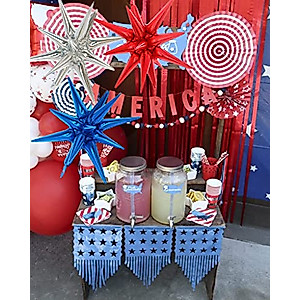 9PCS Blue Red White Explosion Balloons for Independence Day - 22" 4th of July Spike Starburst Star Cone Balloon - American Memorial Day Foil Balloon for Patriotic Party Decorations