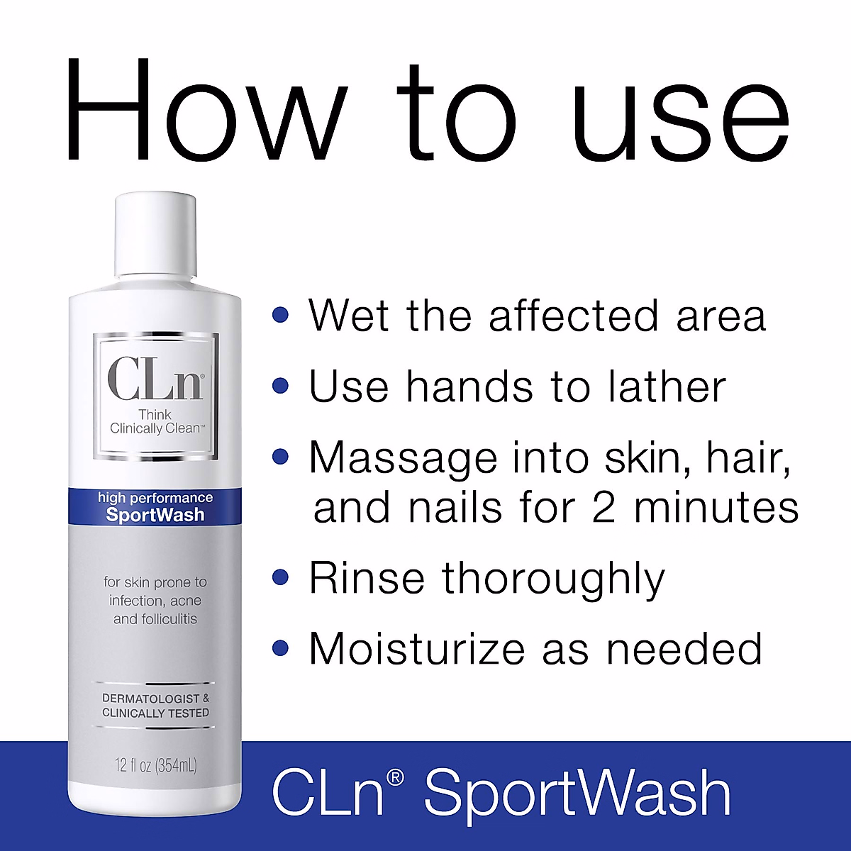 CLn® SportWash – High-Performance Sport Body Wash, For Men & Women Prone to Body Odor, Foot Odor, Ringworm, Folliculitis, & Back Acne, Fragrance-Free & Paraben-Free, 12 fl. oz.