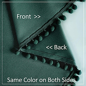 Green Blackout Curtains for Bedroom 84 inch Pom Pom Windows Drapes Cute Decorative Triple Weave Thermal Insulated Curtain Drapes for Nursery Room Studio Hotel 52" w x2 Panels Rod Pocket