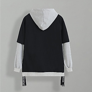 GURUNVANI Contrast Color Pullover Hoodie Mens Patchwork Hoodies Men，10W107GREY，Large