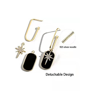 GLPAHA Star Black Dangle Earrings for women Sterling Silver Unique design Multiple wearing styles (black gold)