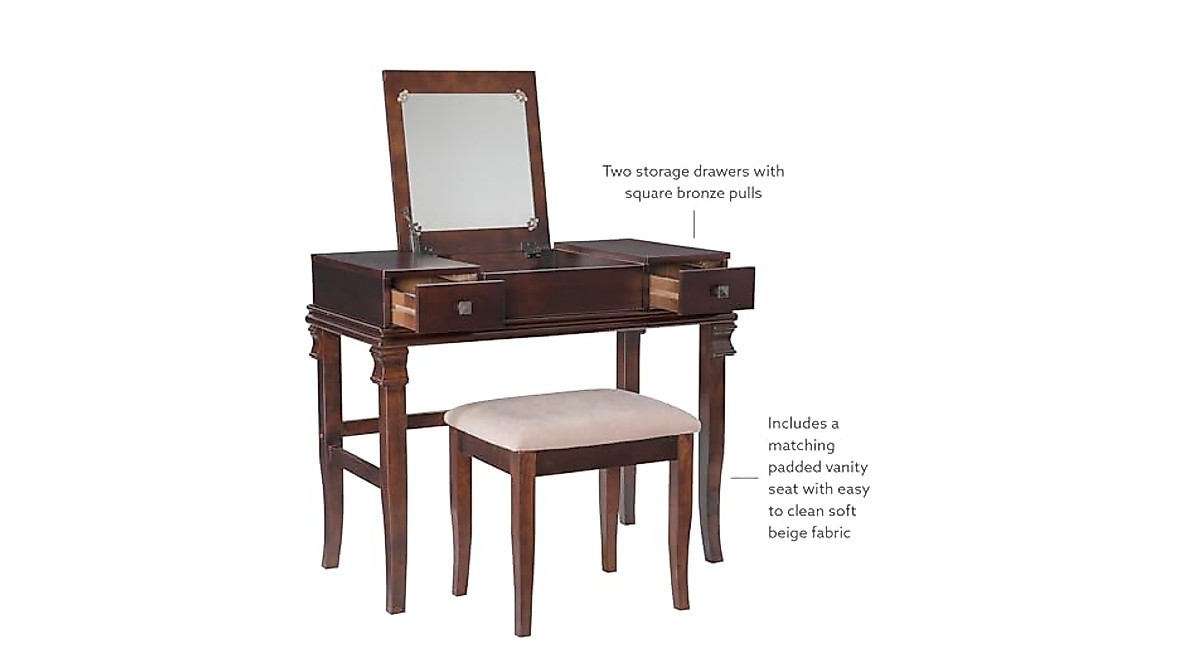 Linon Angela Walnut Vanity Set - Elegant & Functional