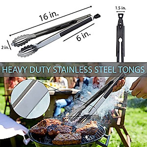 Grill Tongs - Heavy Duty 16in. Stainless Steel Tongs For Grilling, Cooking, Buffets, Etc. - Non-slip Grip And Well Aligned Scalloped Pincers For Precise Control And Better Handling Of Delicious Food