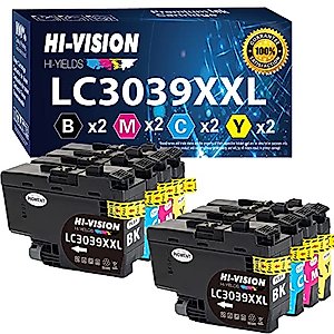 HI-VISION HI-YIELDS 2-Set Compatible Ink Cartridges Replacement for Brother 3039xxl LC3039xxl for MFC-J5845DW, MFC-J5845DW XL, MFC-J5945DW, MFC-J6545DW, MFC-J6545DW XL, MFC-J6945DW, (2BK, 2C, 2M, 2Y)