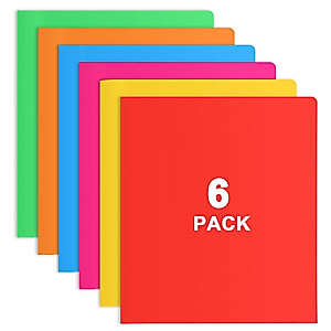 HABGP 6 Pack Plastic Folders with Pockets, Multiple Color Heavy Duty 2 Pocket Letter Size Folders w Business Card Holder for School Office
