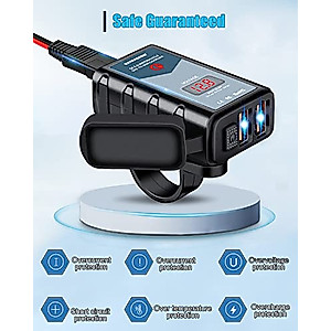 EXTRACTME 6.8A Motorcycle USB Charger, Quick Charge 3.0 Dual USB Motorcycle Phone Charger with Voltmeter & ON/Off Switch, Waterproof Motorcycle Accessories SAE to USB Adapter