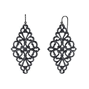 1928 Jewelry Filigree Black Diamond-Shape Drop Earrings