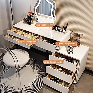 Topjia Vanity Desk Set with Adjustable LED Lighted Mirror, Modern 6 Drawers Makeup Vanity&Acrylic Chair,Makeup Vanity Table Set with Storage Cabinet for Women Girl Bedroom