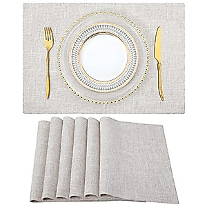 homing Neutral Beige Cloth Placemats Set of 6 – Cotton Linen Blend Washable Farmhouse Dining Table Mats for Indoors & Outdoors, Easy to Clean, 13 x 19 Inch