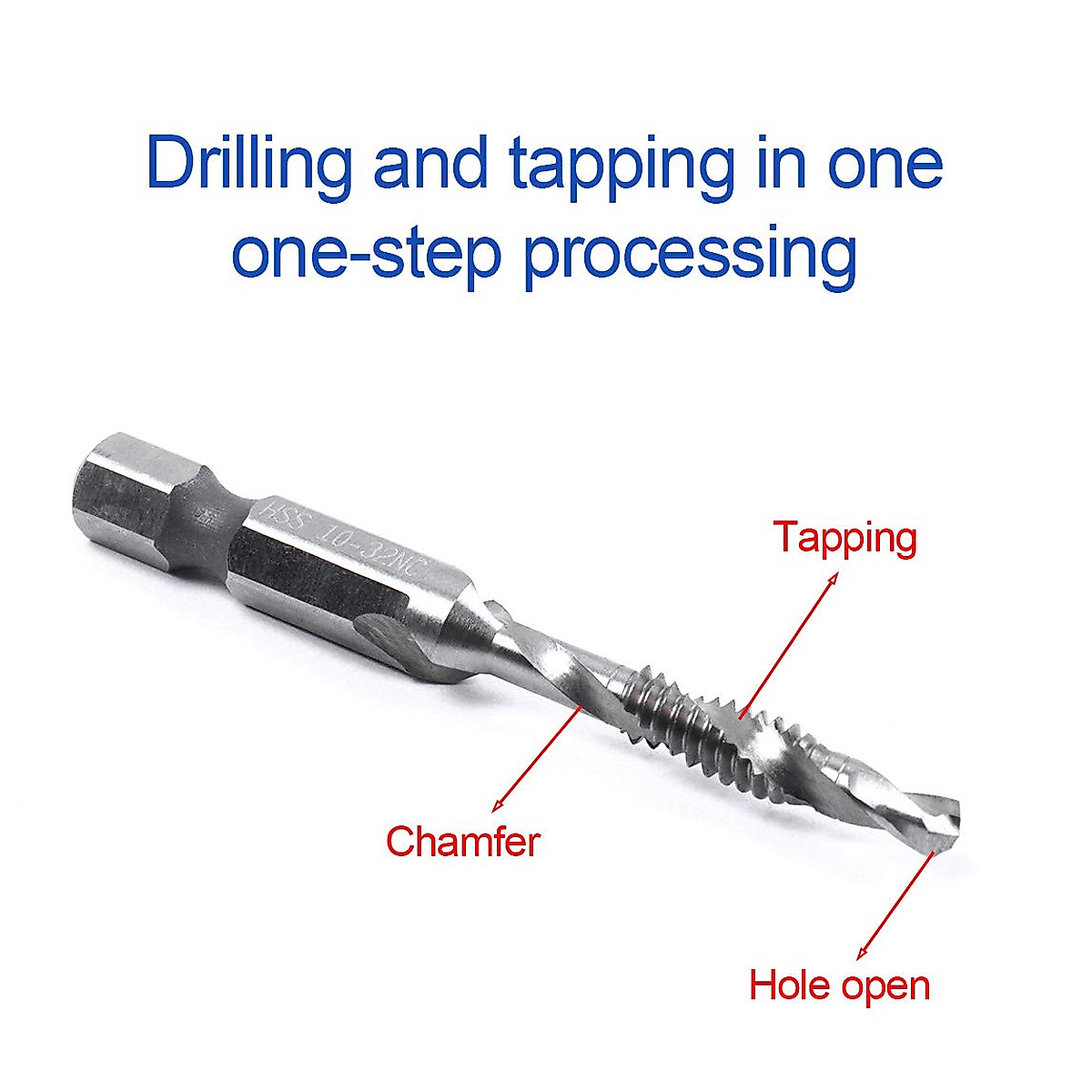 szgate 5PCS Combination Drill Tap Bit Set Screw Tapping Hex Shank HSS Metric/Imperial Plug Drill Bits Hand Tools 10-24NC,5mm