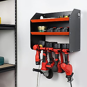 Wallmaster Power Tool Organizer, Wall Mount Drill Holder Garage Storage Tool Shelf Heavy Duty Steel Cordless D Upgraded Drill Charging Station Perfect for Father's Gift