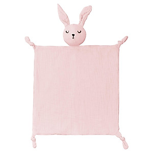 ZIGJOY Bunny Lovey Muslin Cotton Baby Security Blanket Soft Breathable Lovies for Babies Gifts for Newborn Infant Toddler Boys and Girls, Pink