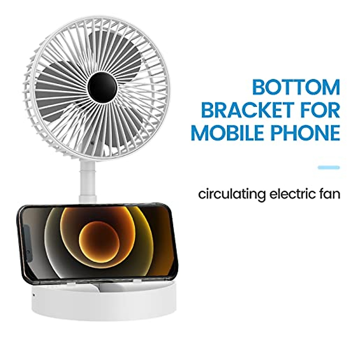 Maelifu Folding Fan Quiet 3- Speed Wind Highly Stretchable Simulated Natural Wind 180 ° Adjustment Battery Powered or USB Powered Home Desk Bedroom Portable Travel Mini Decorative Fan (White) (White)