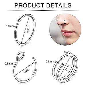 Incaton 33PC 20G Stainless Steel Nose Rings Hoops L Shaped Studs Screw Nose Piercings Jewelry for Women Men Silver Rose Gold Black Rainbow