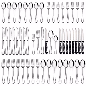 LIANYU 48-Piece Silverware Set with Steak Knives, Stainless Steel Flatware Cutlery Set for 8, Fancy Eating Utensils Tableware, Dishwasher Safe, Mirror Finish